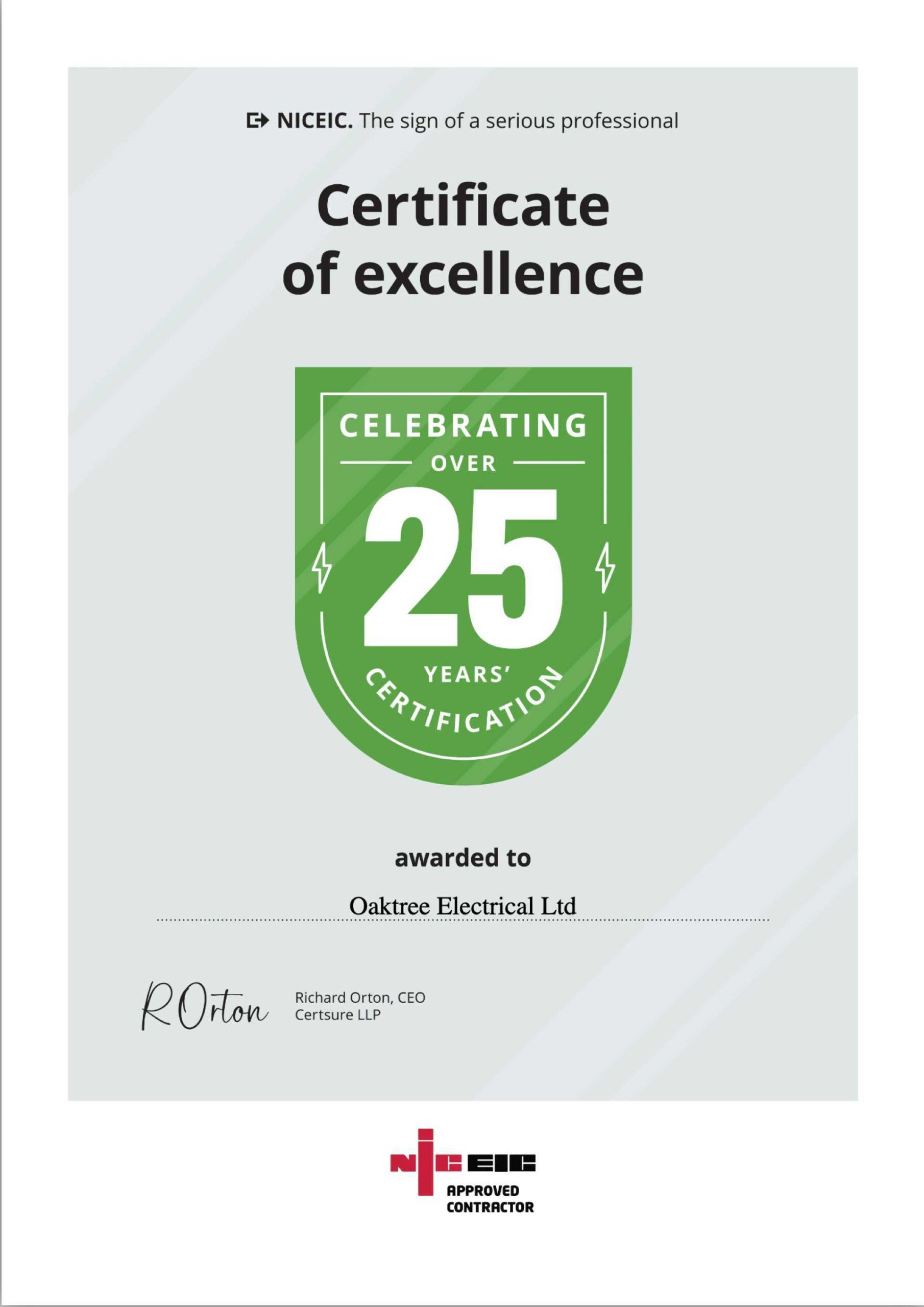 25 Years of Being NICEIC-Approved Electrical Contractors
